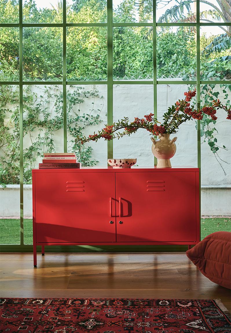 Sugar cube media unit - red polka