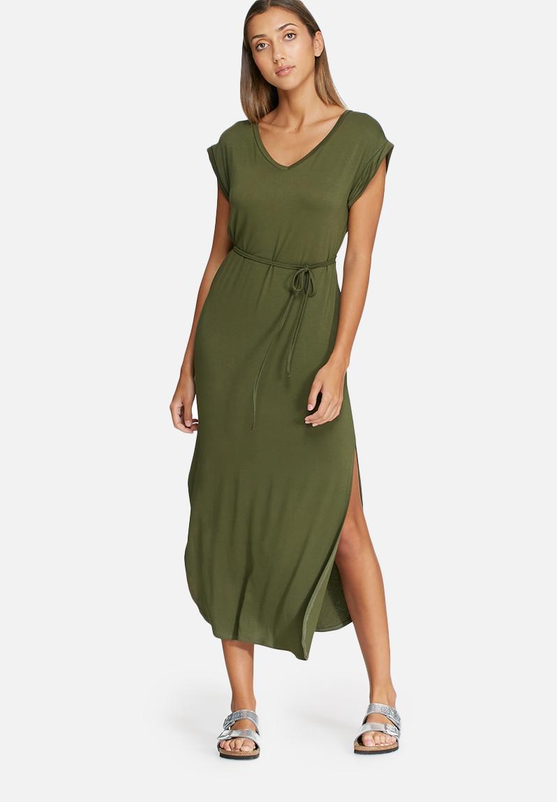 V-neck slouch maxi dress - khaki