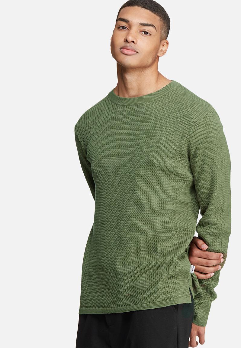 Mens v rib cross neck jumper - khaki Bellfield Knitwear | Superbalist.com