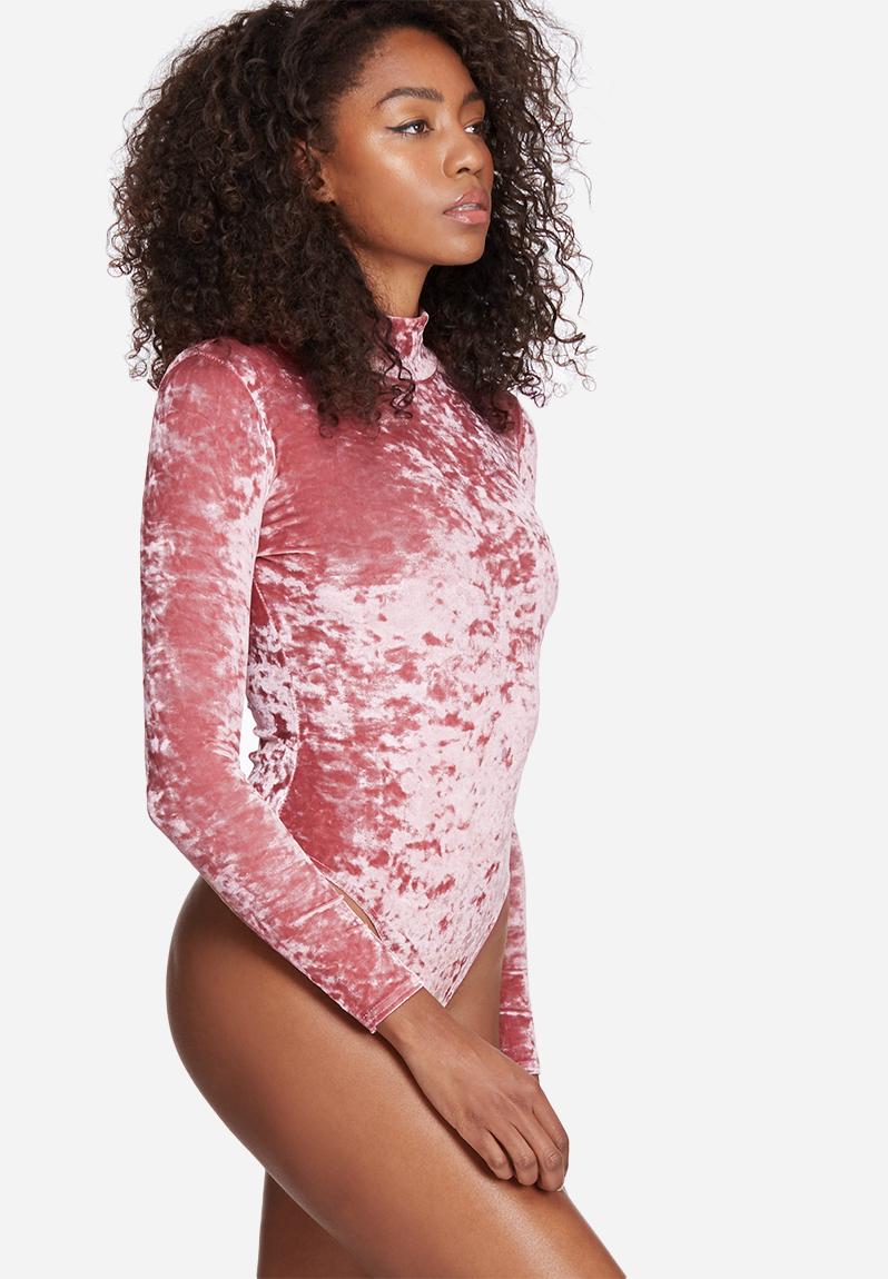 Velvet High Neck Bodysuit Pink Missguided T Shirts Vests And Camis