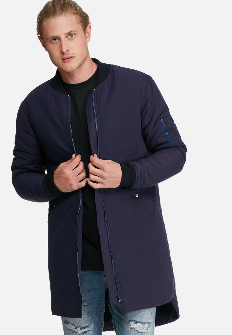 Padded long bomber- navy