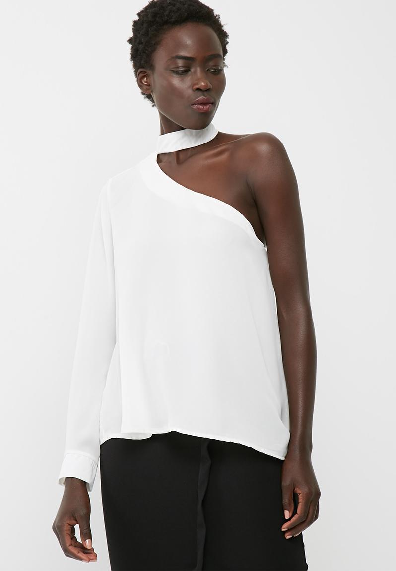 One shoulder choker blouse - white