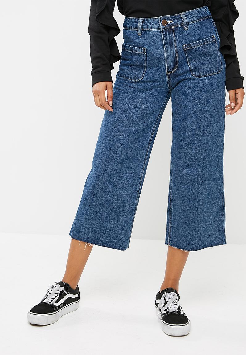 Mid rise wide leg cropped jeans - Carpenter pocket dark blue
