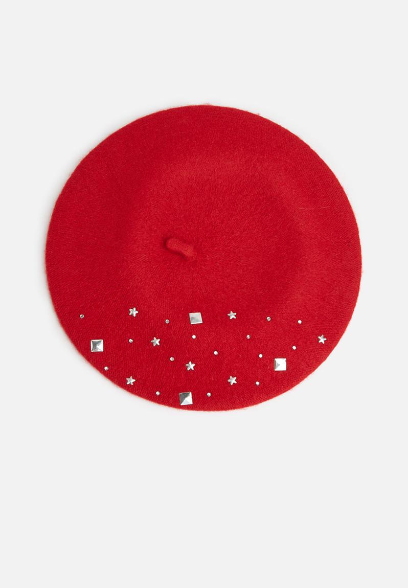 Paula embellished beret - red