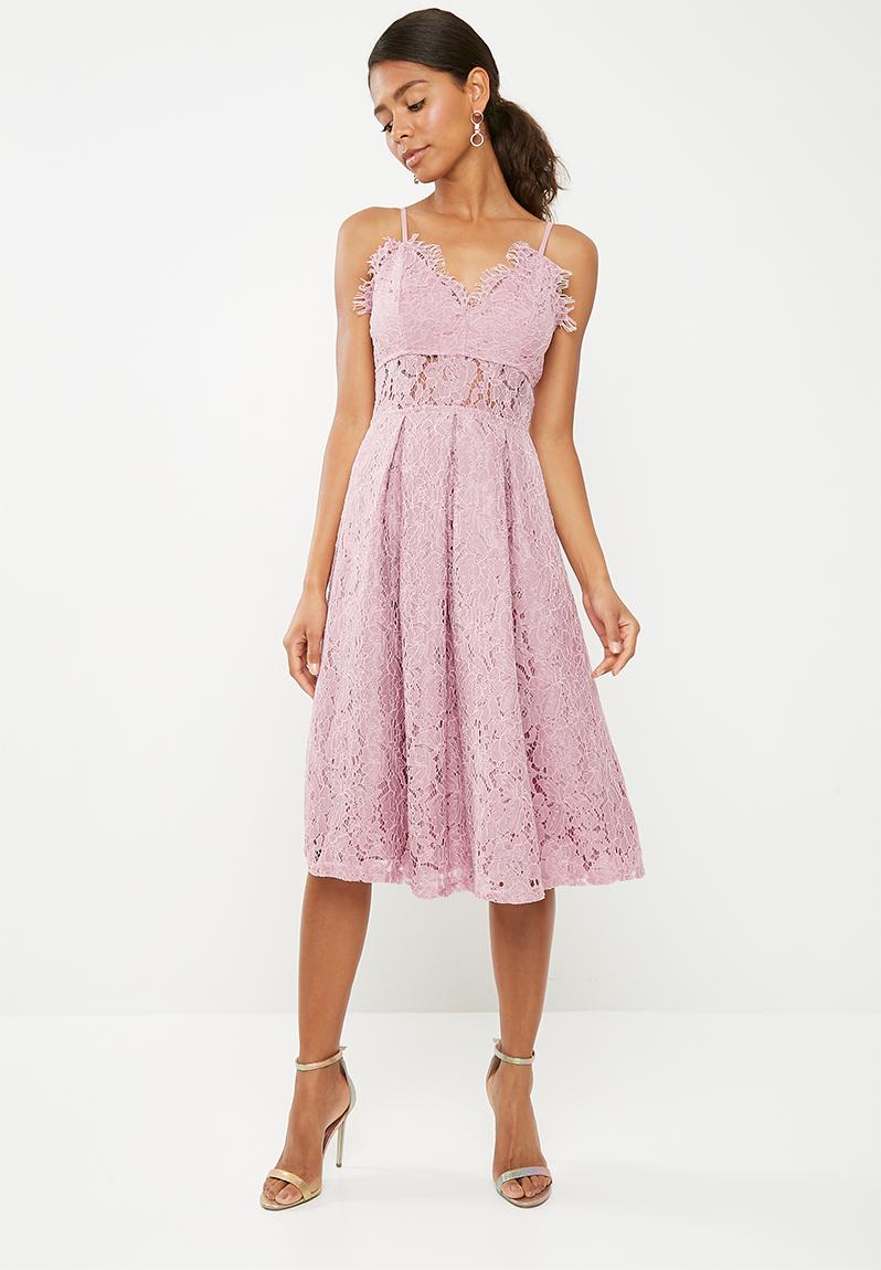 Lace Strappy Midi Skater Dress Mauve Missguided Occasion
