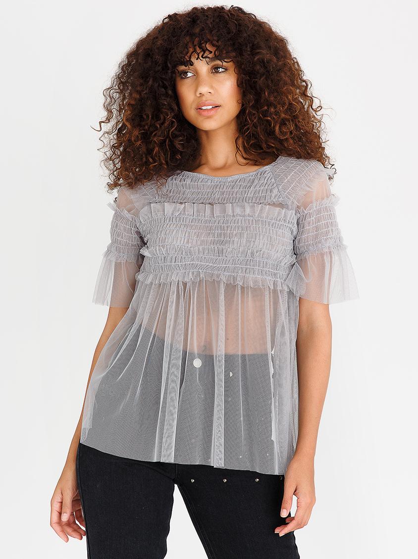 Tier Mesh Blouse Grey