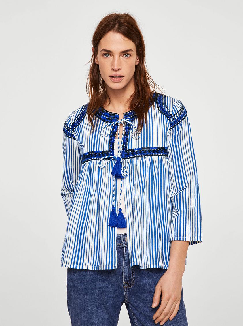 Striped Embroidery Blouse Blue MANGO Blouses | Superbalist.com