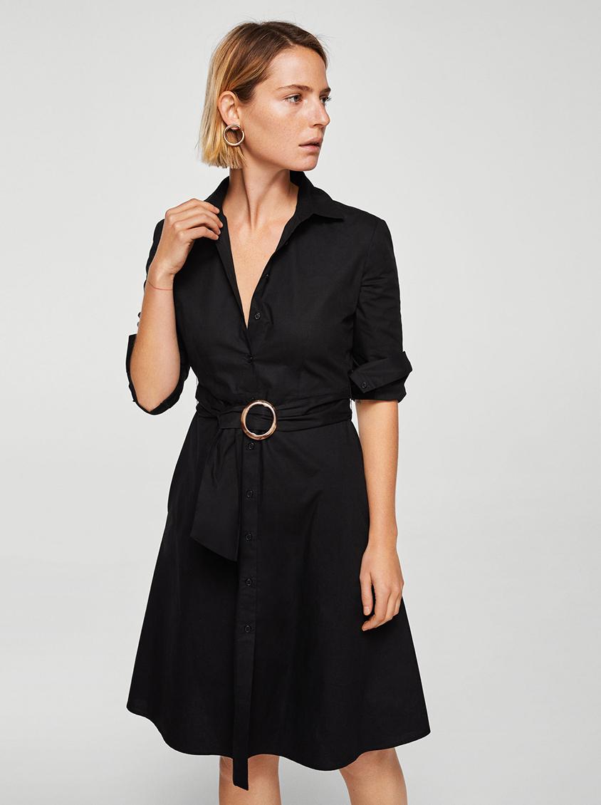 Belted Shirt Dress Black