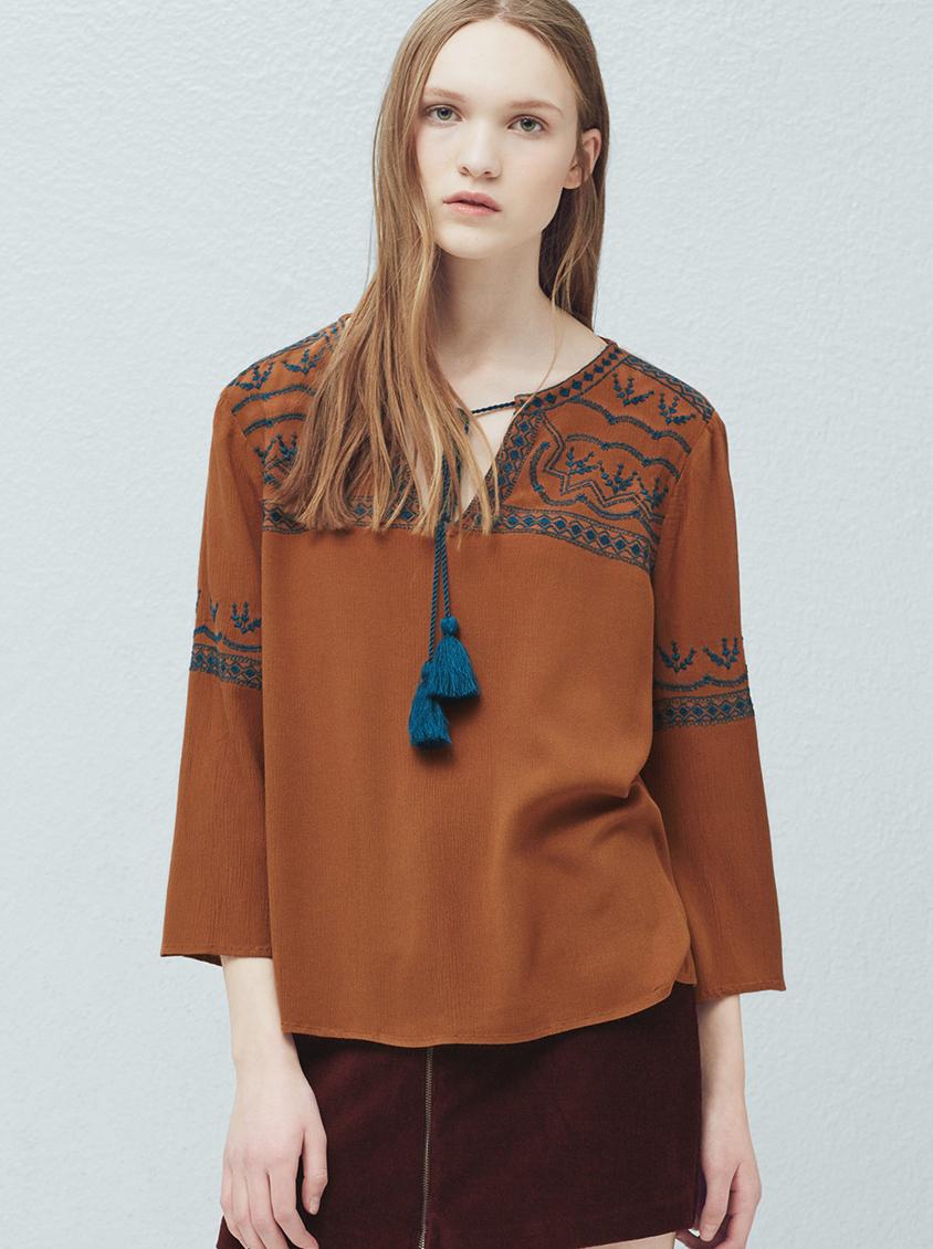 Embroidered Blouse Tan MANGO Blouses | Superbalist.com
