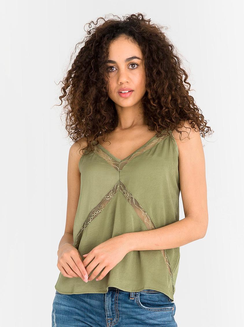 Guess Libby Scribble Lace Cami Khaki Green GUESS T-Shirts, Vests ...