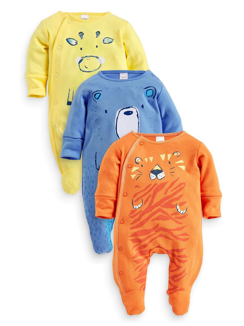 3-pack Animal-print Sleepsuits Multi-colour Next Babygrows & Sleepsuits ...