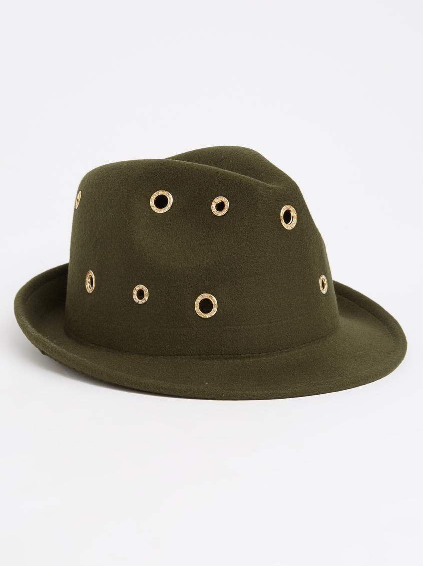 Cut-out Detail Fedora Hat Khaki Green