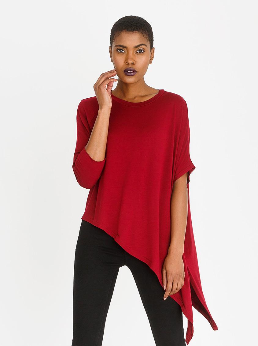 Asymmetric Hemline Top Burgundy edit T-Shirts, Vests & Camis ...