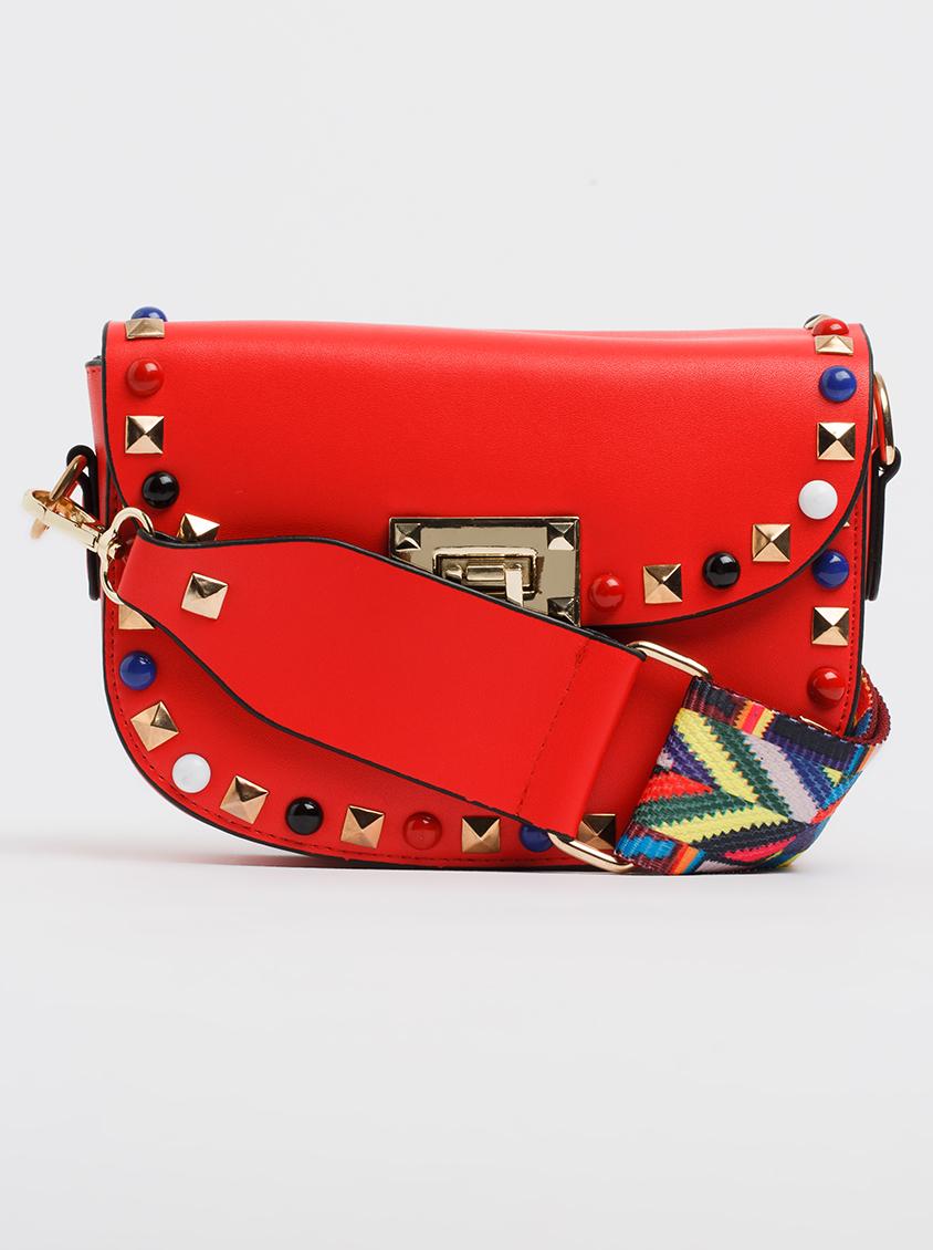 Studded Cross-body Bag Red