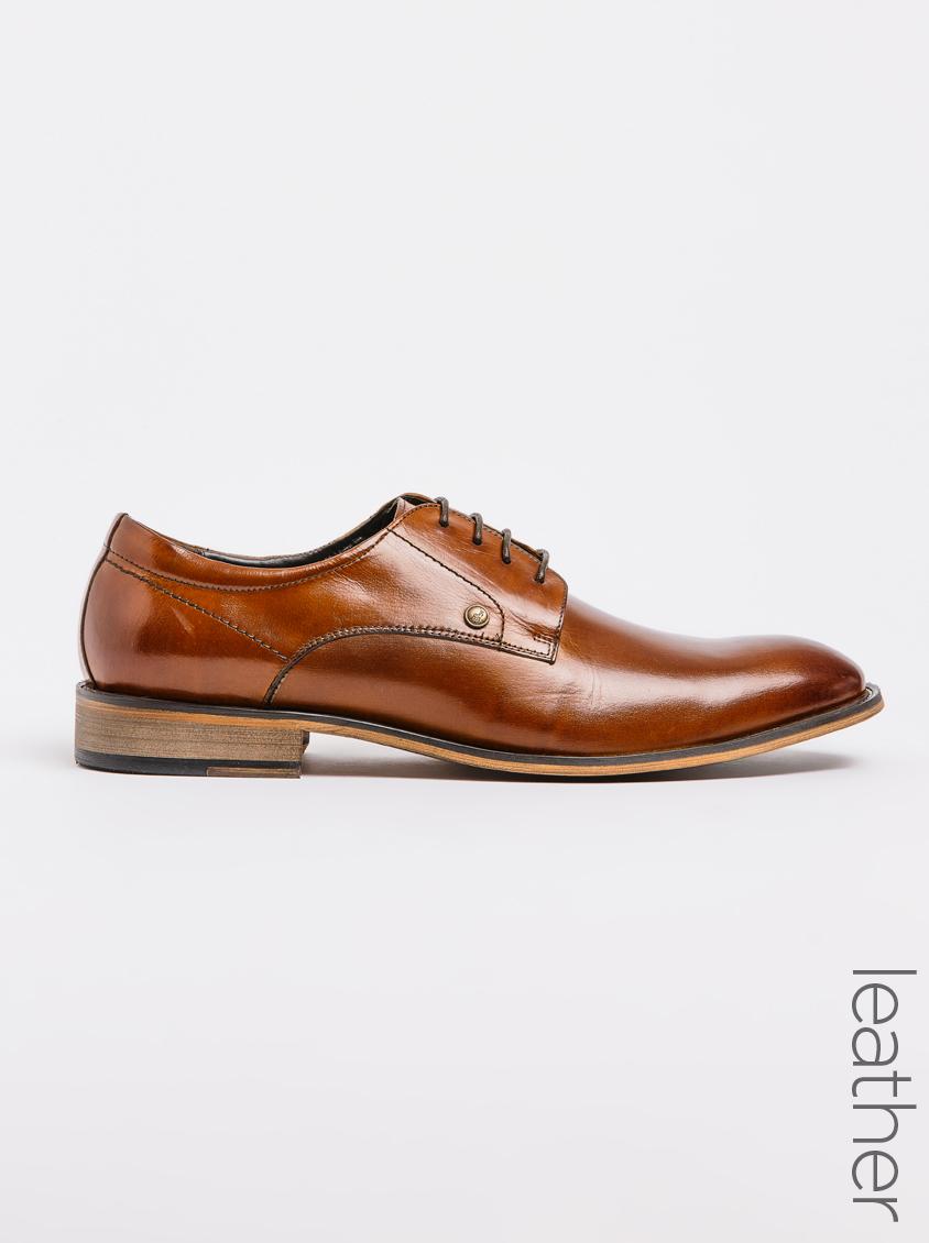 Plain Vamp Leather Lace Up Tan