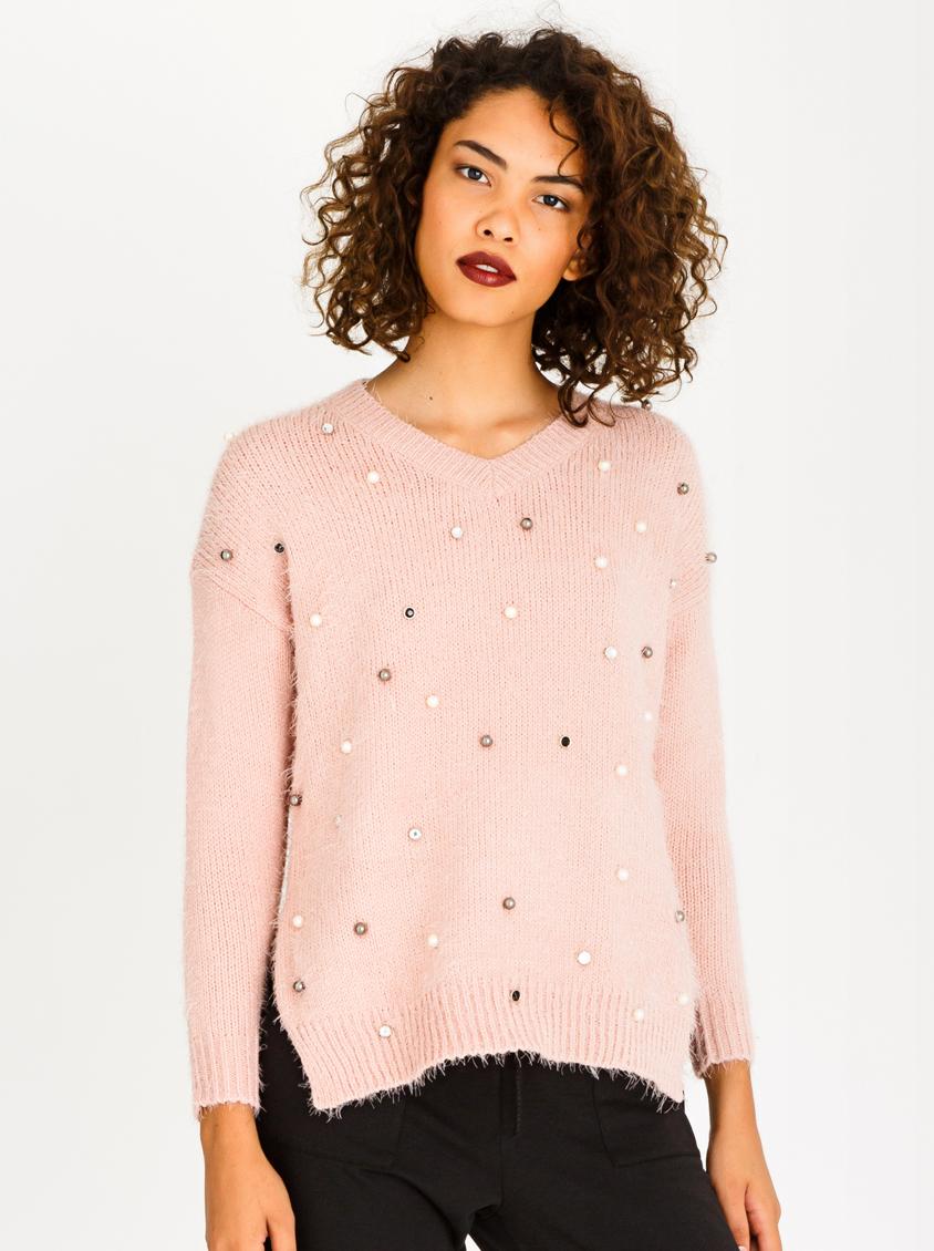 Pearl Trim Fluffy Jersey Pale Pink STYLE REPUBLIC Knitwear ...