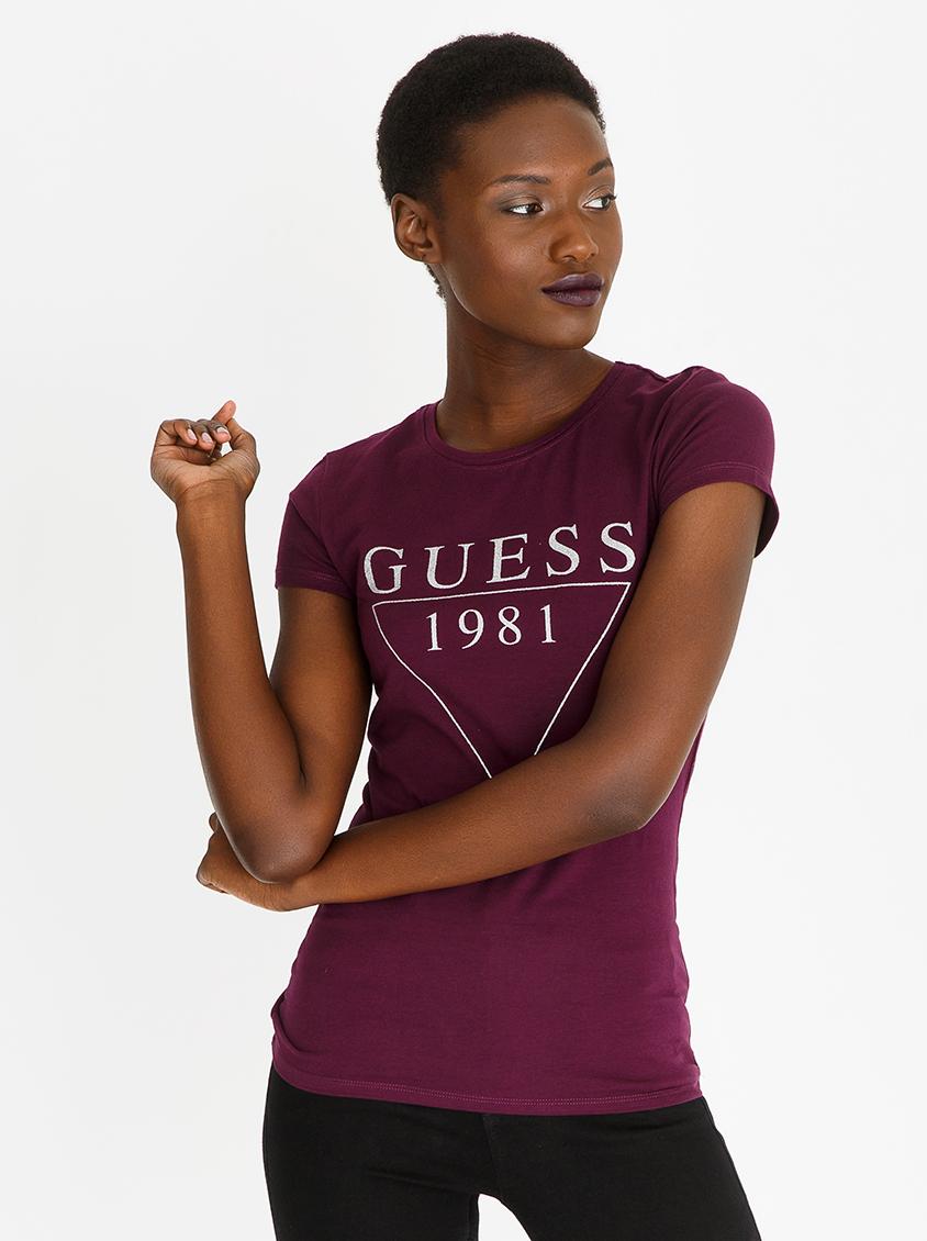Guess Crew Neck Tee Mid Purple GUESS T-Shirts, Vests & Camis ...