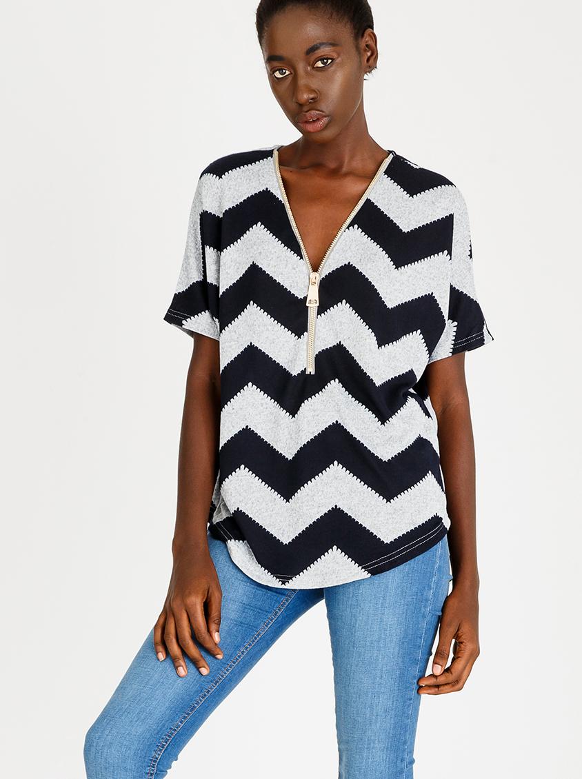 Zig Zig Zip Detail Top Navy Revenge T-Shirts, Vests & Camis ...