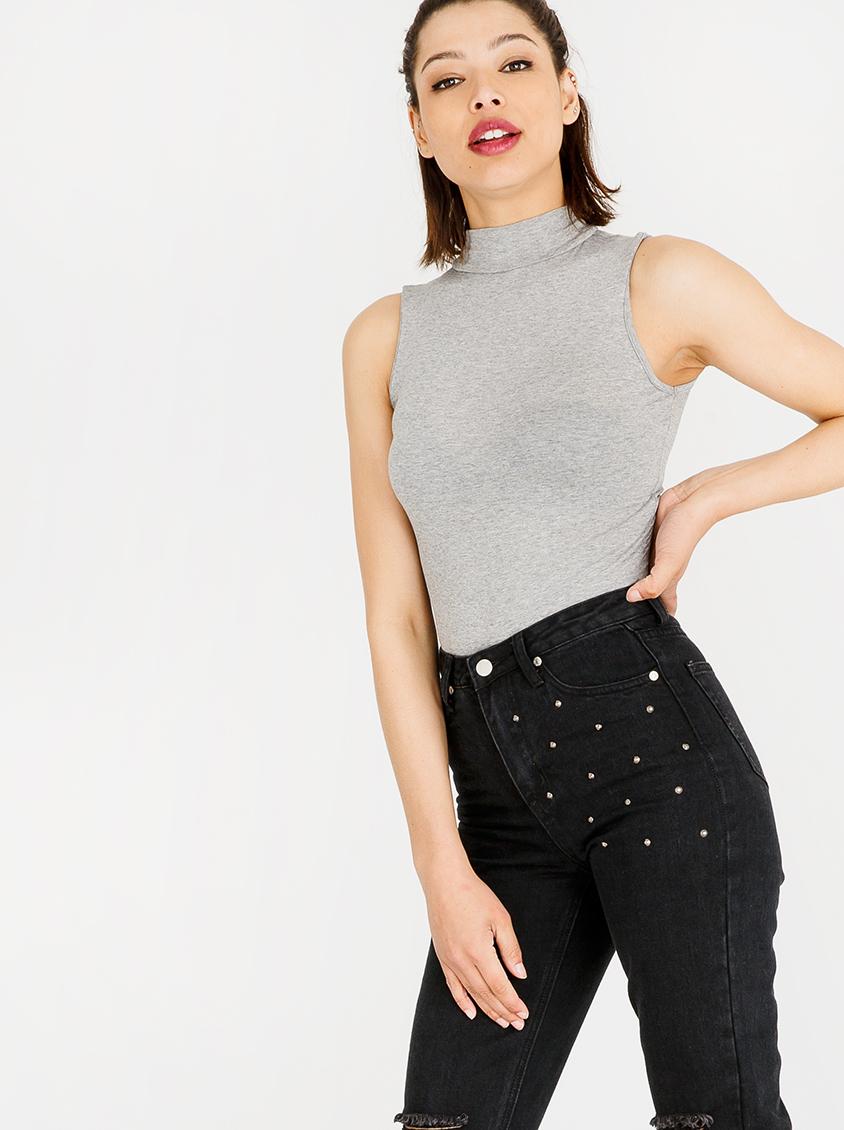 High Neck Bodysuit Grey Melange c(inch) T-Shirts, Vests & Camis ...