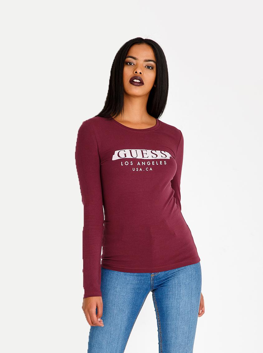 Guess Long Sleeve Glitter Tee Mid Purple GUESS T-Shirts, Vests & Camis ...
