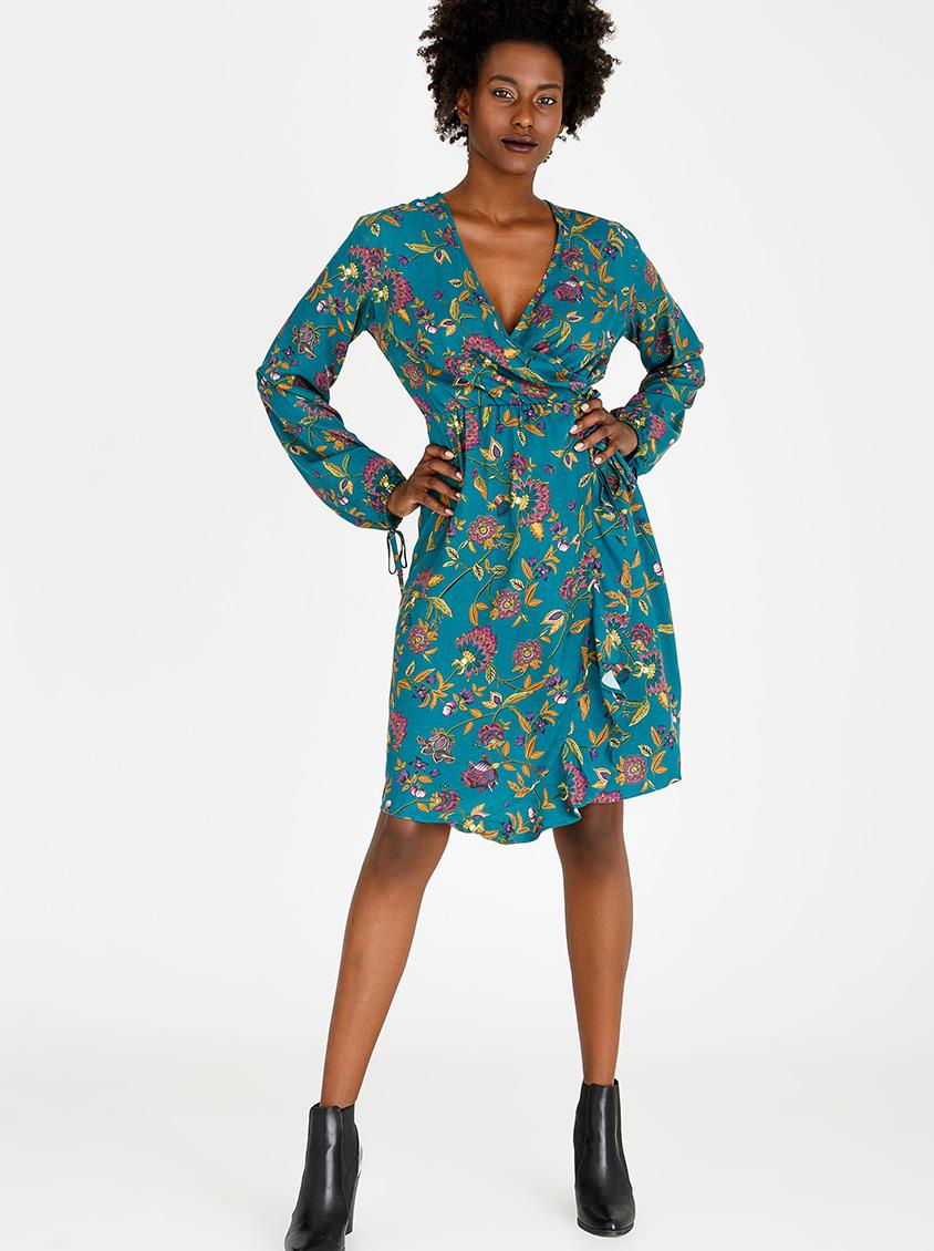 Longsleeve Cross Over Dress Mid Blue