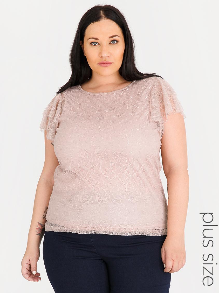 Flutter sleeve lace blouse - plus size - pink edit Plus Tops ...