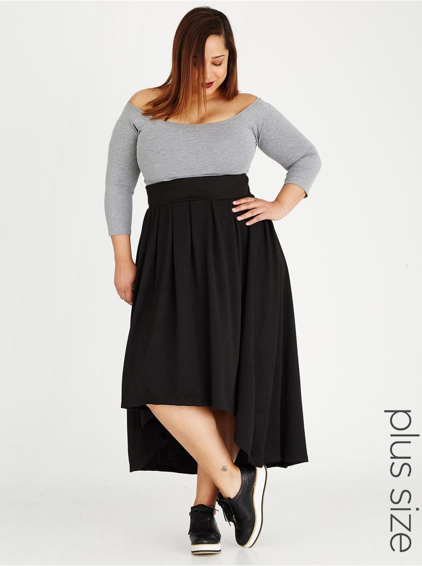 Hi-lo Hem Inverted Pleat Skirt Black STYLE REPUBLIC PLUS Bottoms ...